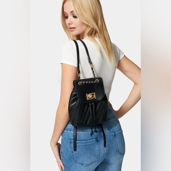 bebe | Bags | New Bebe Hera Small Backpack Black Gold Hardware | Poshmark